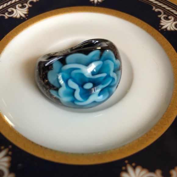 Vintage | Jewelry | Vintage Blue Rose Art Glass Ring | Poshmark